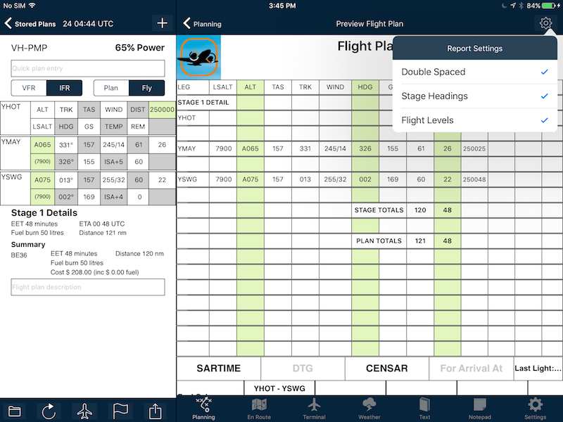 Printed Flight Plan Options - AvPlan EFB - Electronic Flight Bag