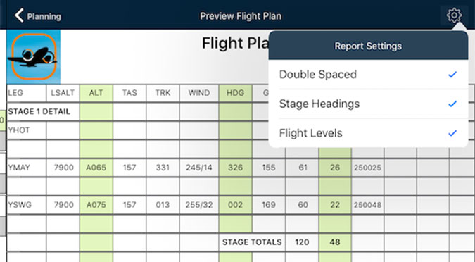 Printed Flight Plan Options - AvPlan EFB - Electronic Flight Bag