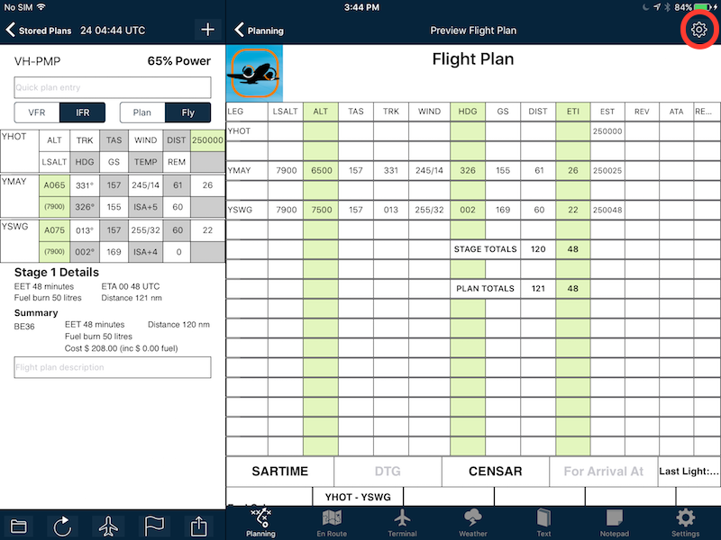 Printed Flight Plan Options - AvPlan EFB - Electronic Flight Bag