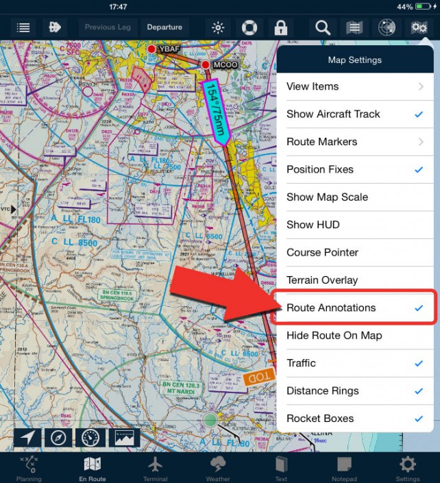 Route Annotations - AvPlan EFB - Electronic Flight Bag